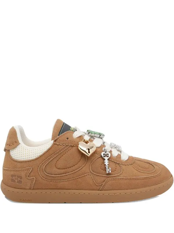 GANNI Suede Lace-up Sneakers With Charm Detailing - Marrone