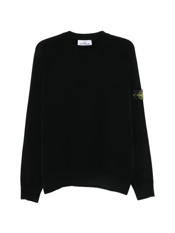 Stone Island Ribbed Turtleneck Sweater With Badge Detail - Nero