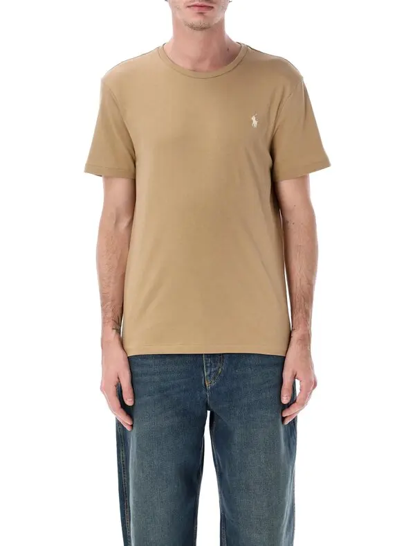 Polo Ralph Lauren Cotton Crewneck T-shirt With Custom Slim Fit And Embroidered Pony - Khaki