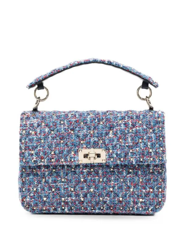 Valentino Garavani Rockstud Spike Medium Tweed Shoulder Bag - Sky Blue