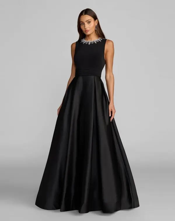 Mac Duggal Petite Embellished High Neck Sleeveless A-line Gown - Black