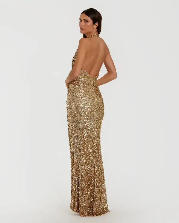 Mac Duggal Sequin Halter Column Gown