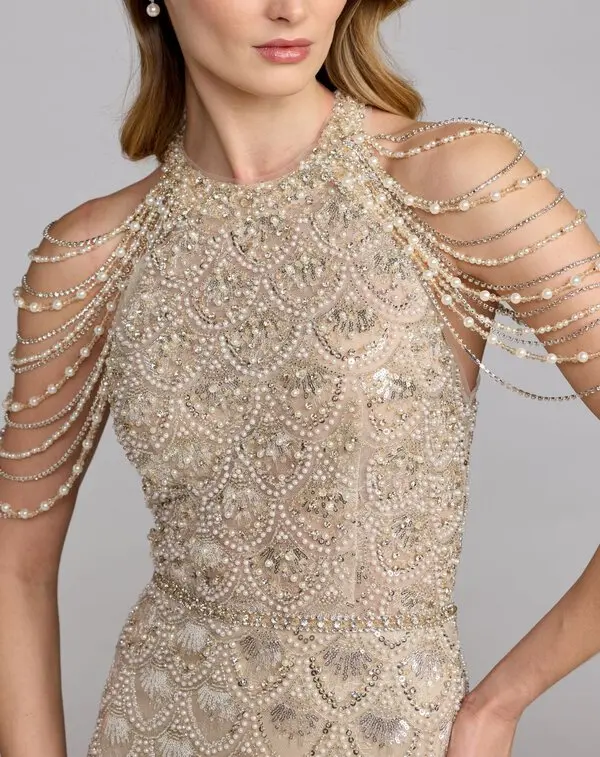MAC DUGGAL COLLECTION Draped Pearl Embellished Column Gown