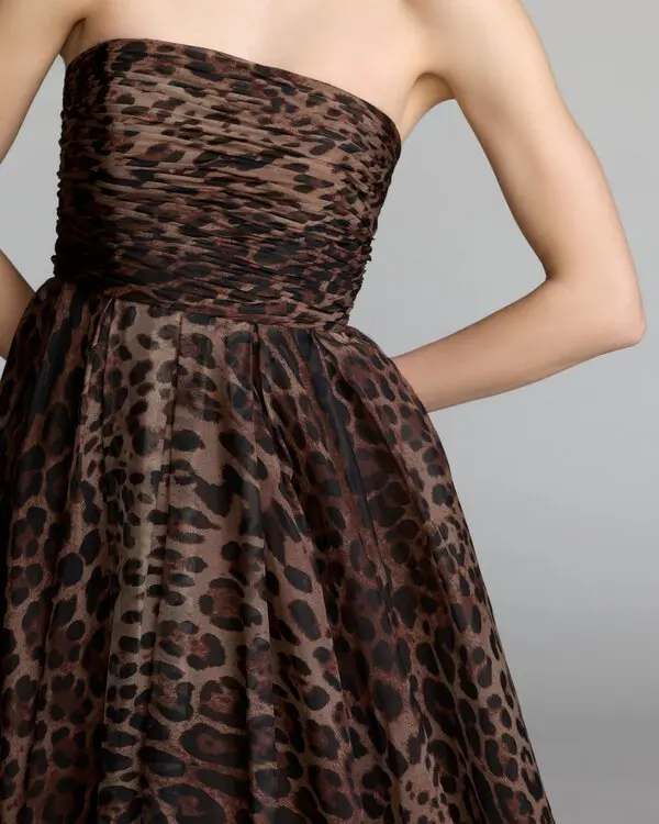 Mac Duggal Strapless Ruched Bodice A-line Chiffon Midi Dress