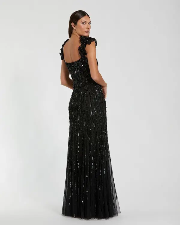Mac Duggal Sleeveless Embellished Gown With Floral Accent