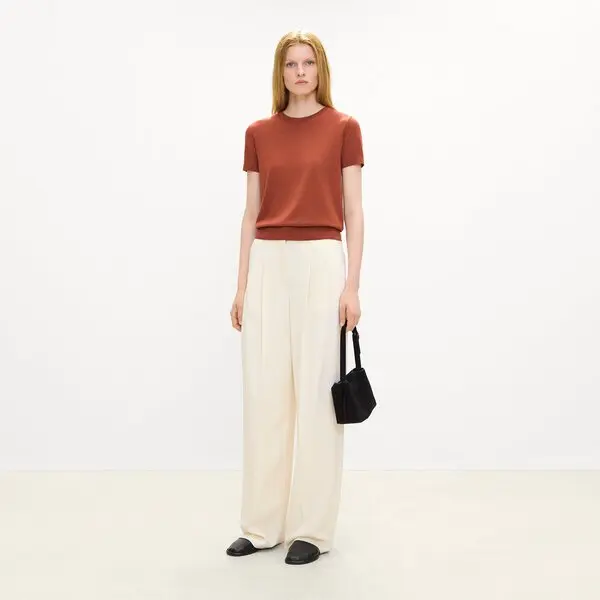 Theory Double Pleat Wide-leg Trousers - Rice