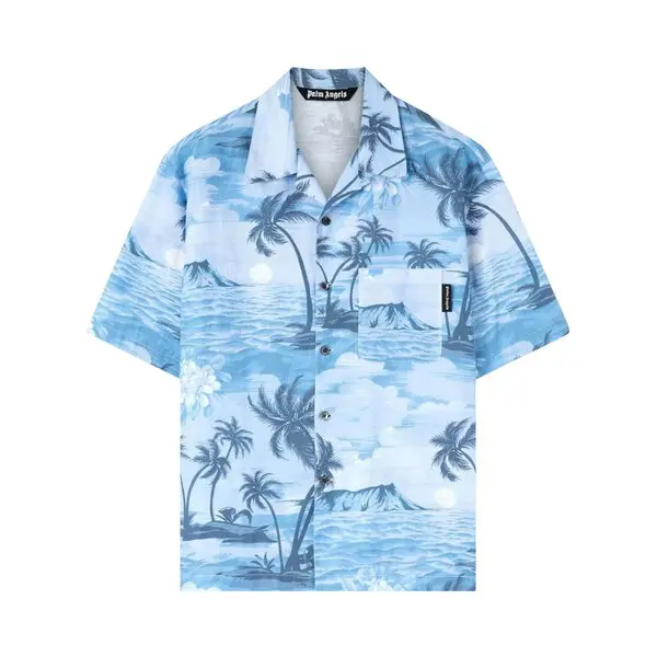 Palm Angels Sunset Bowling Shirt Long-sleeve 'indigo - Blue