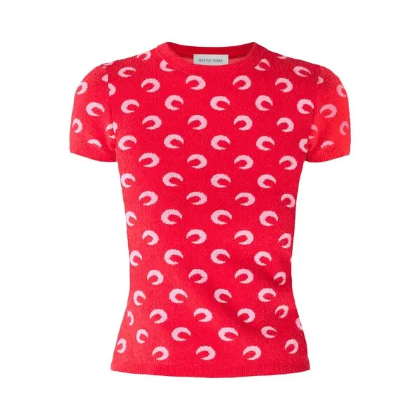 MARINE SERRE Moon Jacquard Bouclette Short-sleeve Top /pink - Red