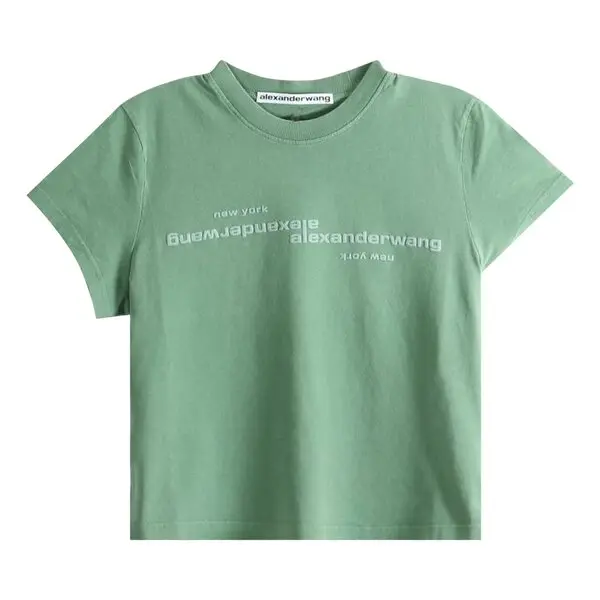 Alexander Wang Mirrored Logo Print Shrunken Tee 'washed Sage
