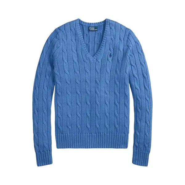 Polo Ralph Lauren Pima Cotton Cable Knit V-neck Pullover - Blue