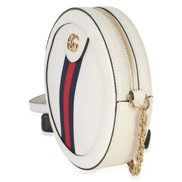 Gucci Mystic Textured Calfskin Web Mini Ophidia Round Shoulder Bag - White