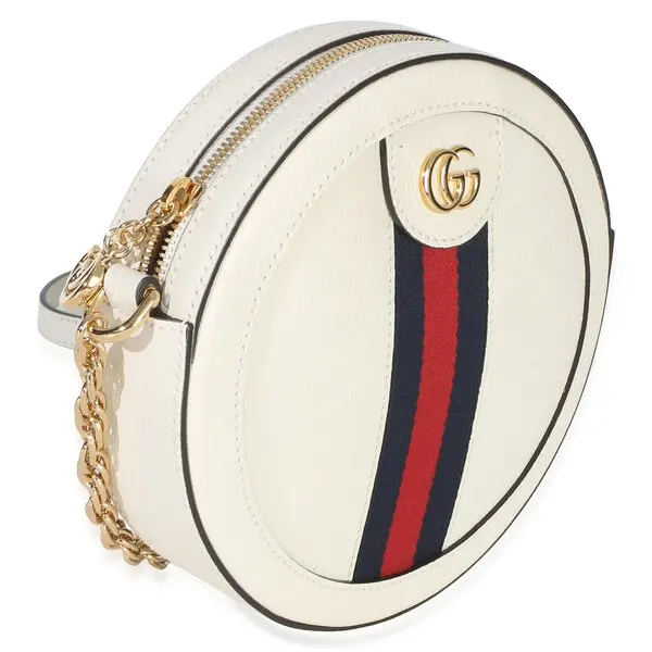 Gucci Mystic Textured Calfskin Web Mini Ophidia Round Shoulder Bag - White