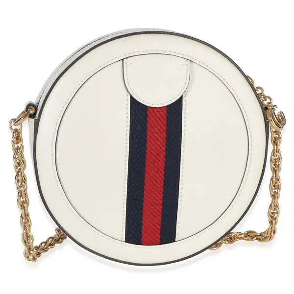 Gucci Mystic Textured Calfskin Web Mini Ophidia Round Shoulder Bag - White