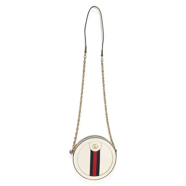 Gucci Mystic Textured Calfskin Web Mini Ophidia Round Shoulder Bag - White