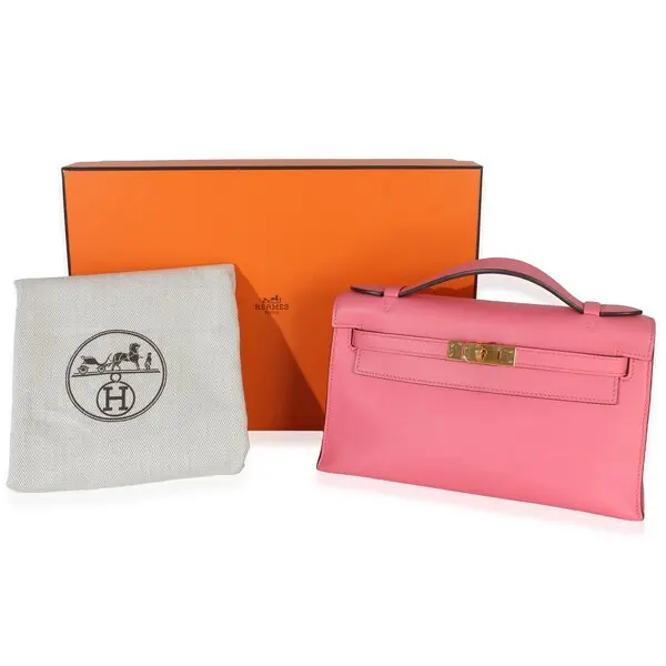Hermès Rose Azalee Swift Kelly Pochette Ghw - Pink