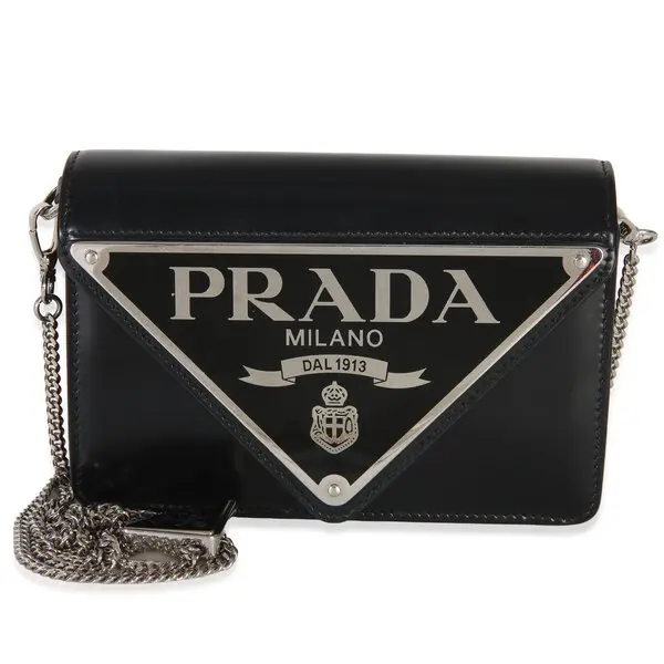 Prada Spazzolato Leather Flap Chain Crossbody Bag - Black