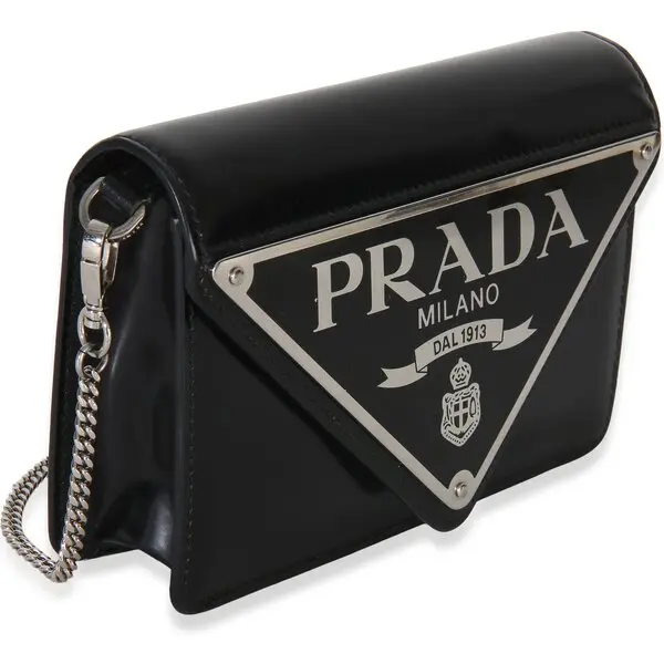 Prada Spazzolato Leather Flap Chain Crossbody Bag - Black