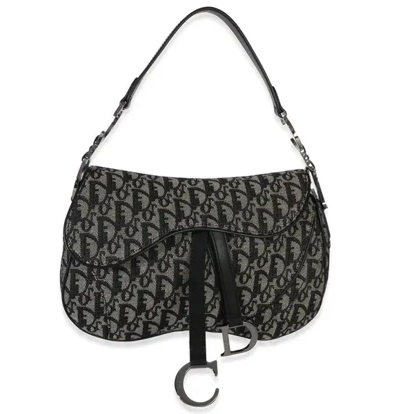 Dior Diorissimo Canvas Double Saddle Bag - Black
