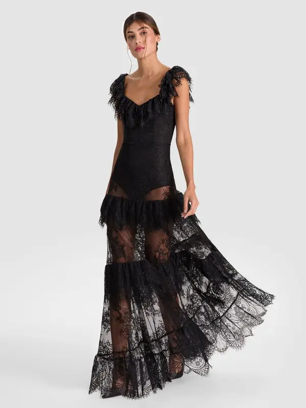 Alice + Olivia Myrna Lace Tiered Gown