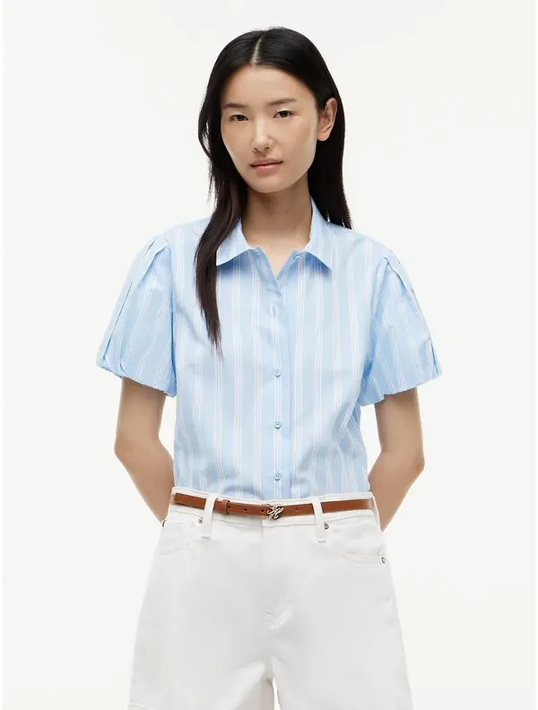 Tommy Hilfiger Puff-sleeve Striped Poplin Shirt