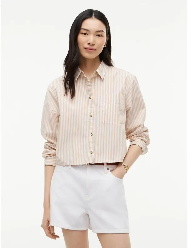 Tommy Hilfiger Striped Cotton Poplin Shirt With Gold-tone Buttons - Clayed Pebble