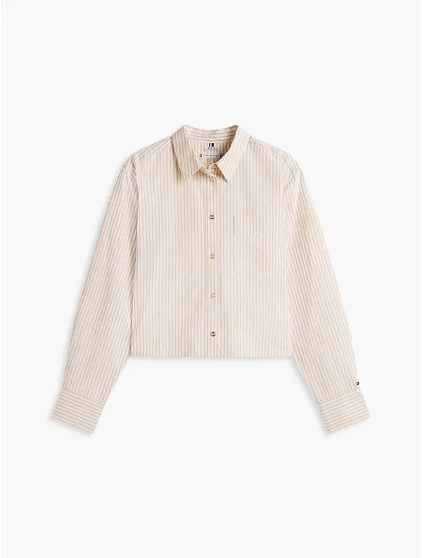 Tommy Hilfiger Striped Cotton Poplin Shirt With Gold-tone Buttons