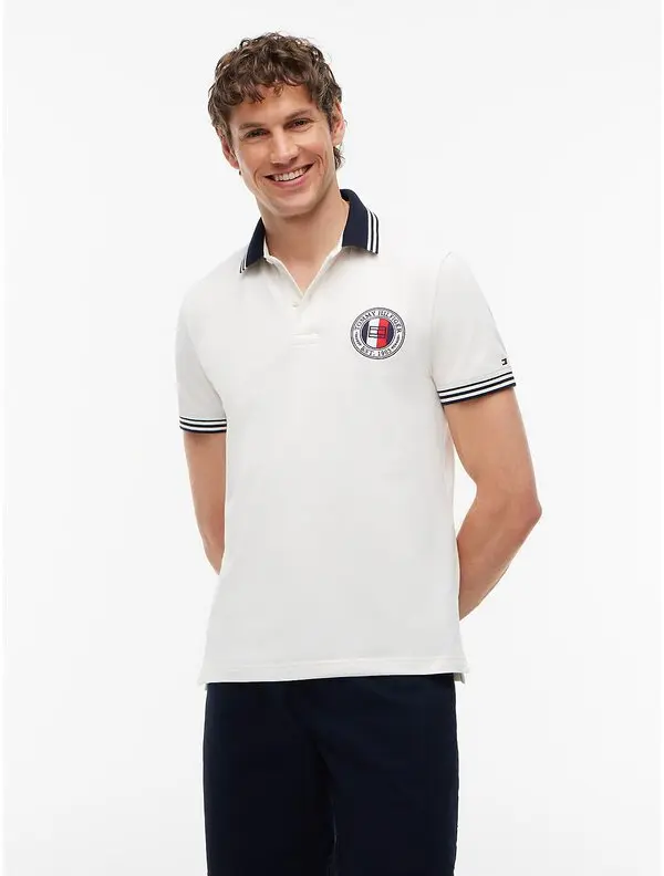 Tommy Hilfiger Regular Fit Circle Logo Tipped Polo - Ivory Silk