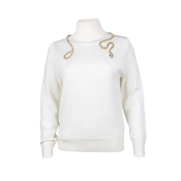 HOUSE OF LAINES LONDON Embellished Merino Wool Roll Neck Sweater - White