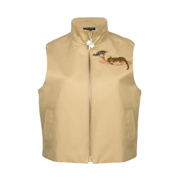 HOUSE OF LAINES LONDON Neutrals Laines Couture Hand Embellished Leopard Cropped Trench Gilet - White/yellow
