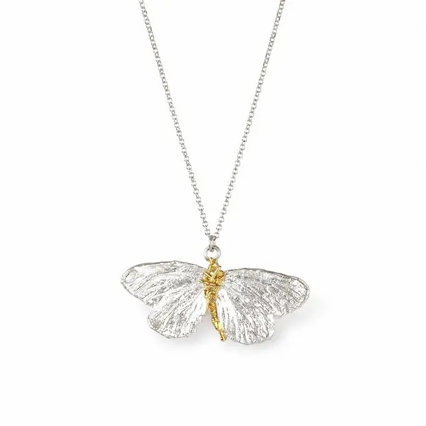 MOTHER NATURE JEWELRY Sterling Silver Butterfly Pendant Necklace With Gold-plated Details - Silver/gold