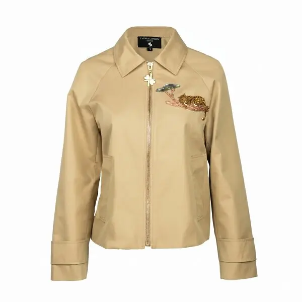 HOUSE OF LAINES LONDON Neutrals Laines Couture Hand Embellished Leopard Cropped Trench - White/yellow