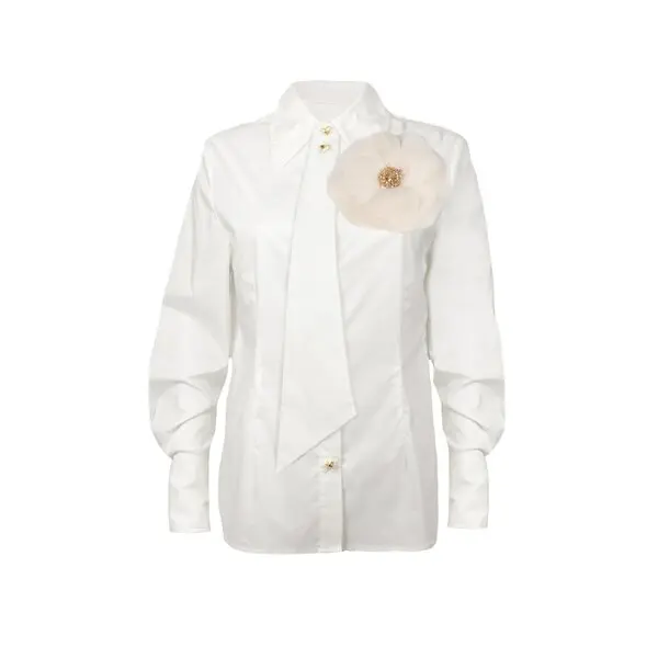 HOUSE OF LAINES LONDON Couture Tie Shirt With Cream Corsage - White