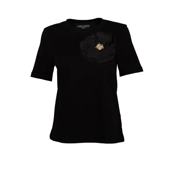 HOUSE OF LAINES LONDON Laines London Couture Embellished Organza Corsage T-shirt - Black/gold