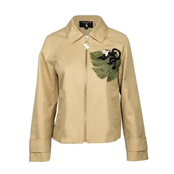 HOUSE OF LAINES LONDON Neutrals Laines Couture Hand Embellished Monkey Cropped Trench - White/yellow