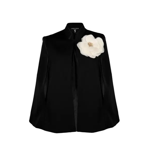 HOUSE OF LAINES LONDON Black / Gold / Neutrals Laines Couture Tailored Cape With Embellished Cream Corsage - Black/gold