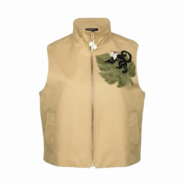 HOUSE OF LAINES LONDON Neutrals Laines Couture Hand Embellished Monkey Cropped Trench Gilet - White/yellow