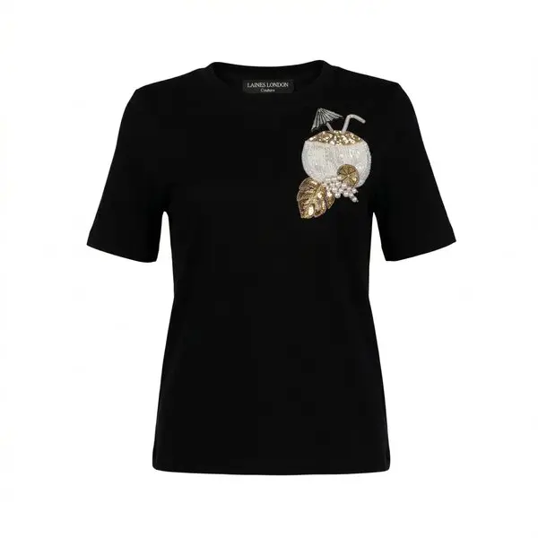 HOUSE OF LAINES LONDON Embellished Pina Colada T-shirt - Black