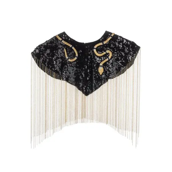 HOUSE OF LAINES LONDON Hand Beaded Cape With Snake Detail And Tassels - Gold/black