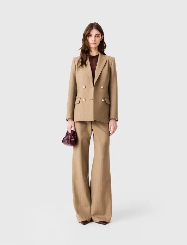 Maje Pinstripe Double-breasted Wool Suit Jacket - Beige