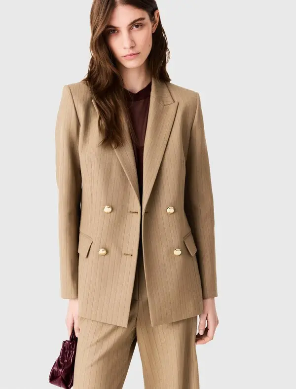 Maje Pinstripe Double-breasted Wool Suit Jacket