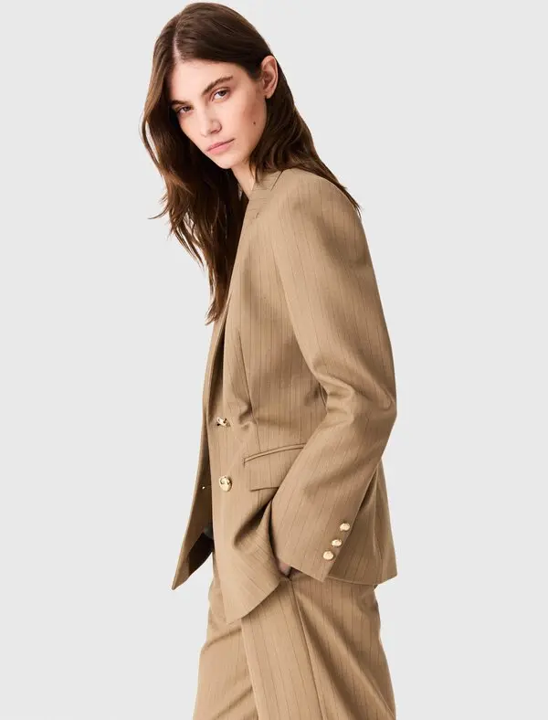 Maje Pinstripe Double-breasted Wool Suit Jacket