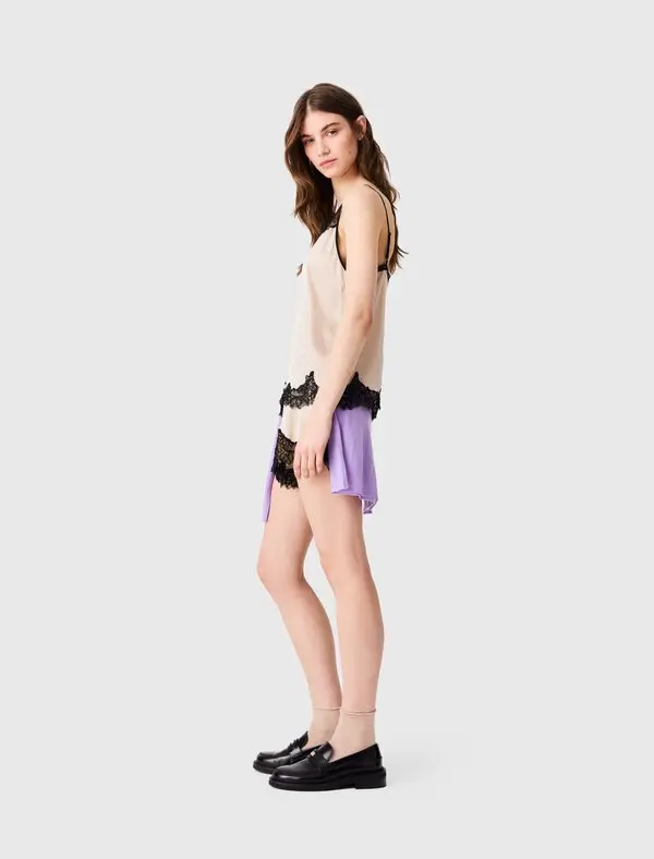 Maje Satin Top With Lace Details