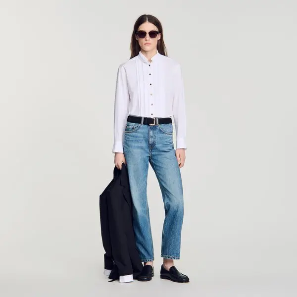 Sandro Pleated Shirt With Origami Collar