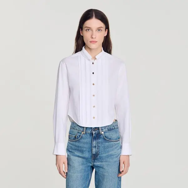Sandro Pleated Shirt With Origami Collar
