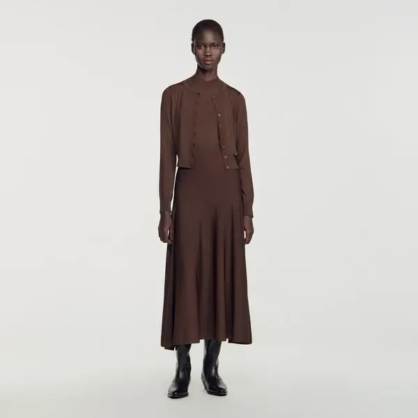 Sandro Long Sheer-effect Knit Skirt - Brown