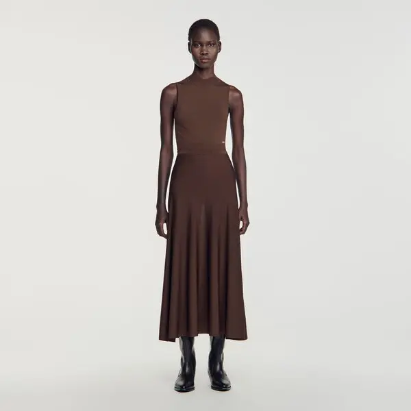 Sandro Long Flared Fine Knit Skirt