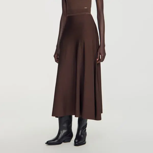 Sandro Long Flared Fine Knit Skirt