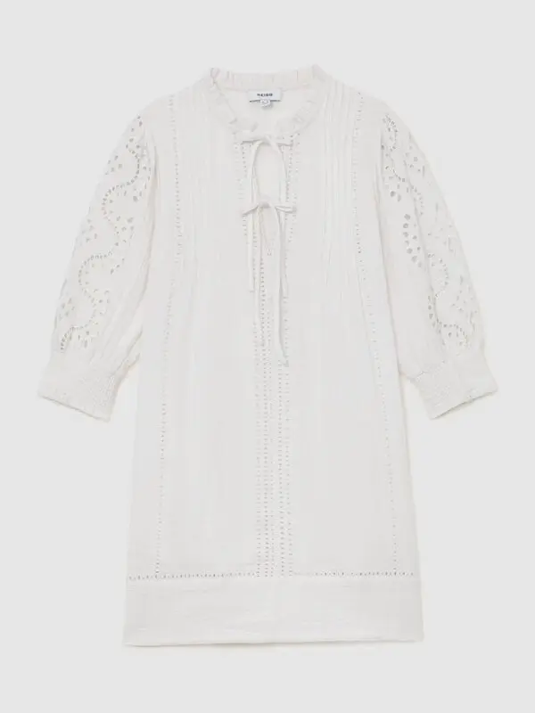 REISS Gia Cotton Broderie Mini Dress