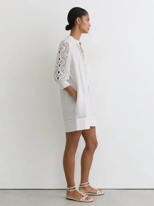 REISS Gia Cotton Broderie Mini Dress