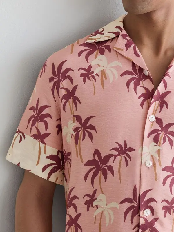 REISS Madrona Palm-print Cuban-collar Shirt